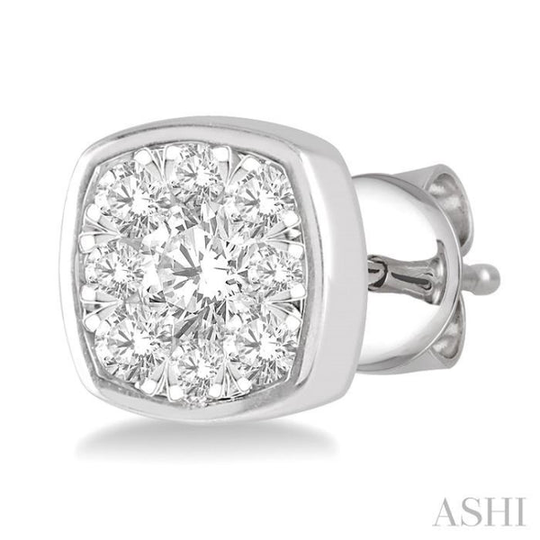 1/2 ctw Cushion Shape Round Cut Diamond Lovebright Bezel Stud Earring ...